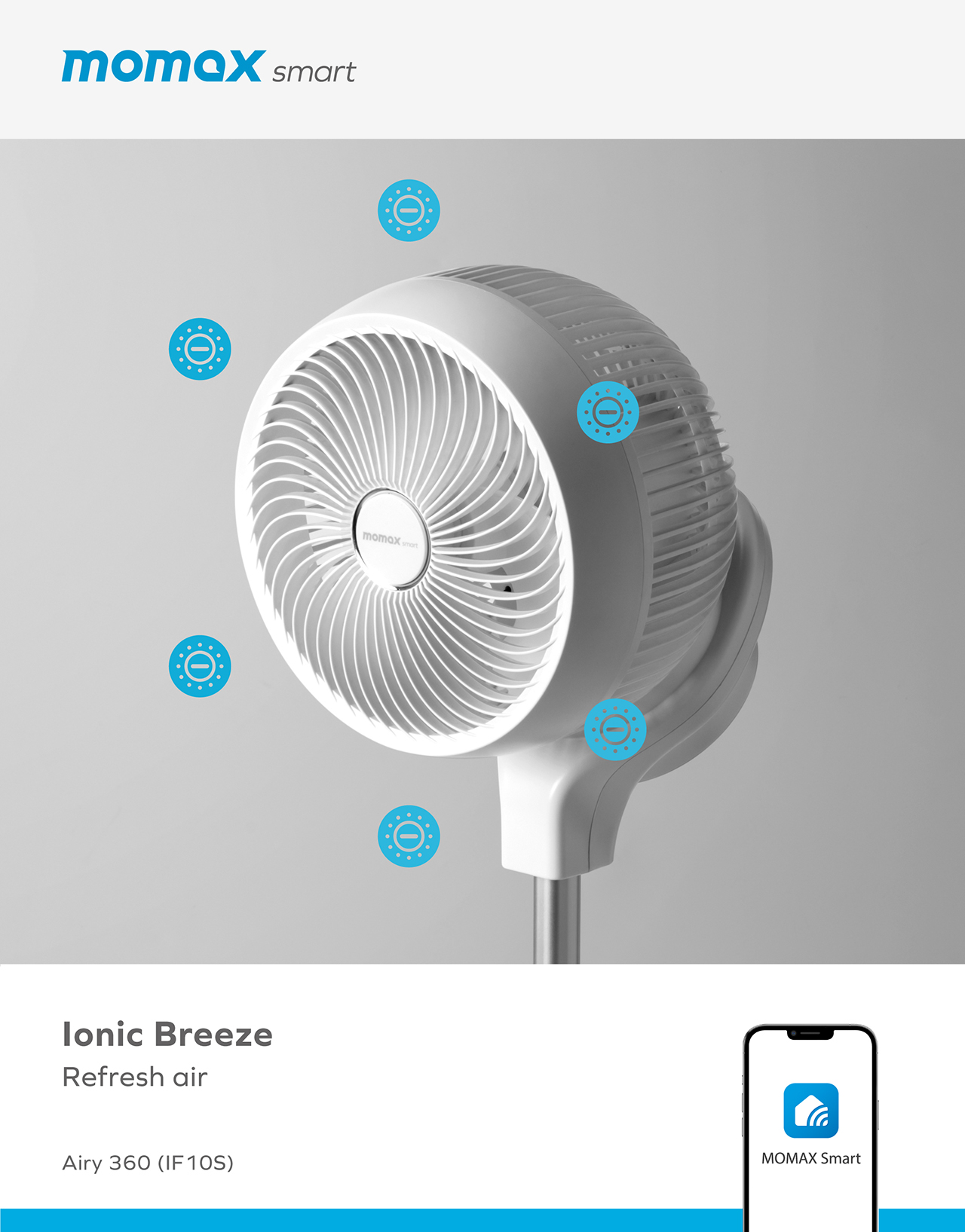 Momax IF10S AIRY 360 IoT 2-way Anion Air Circulation Fan | FORTRESS