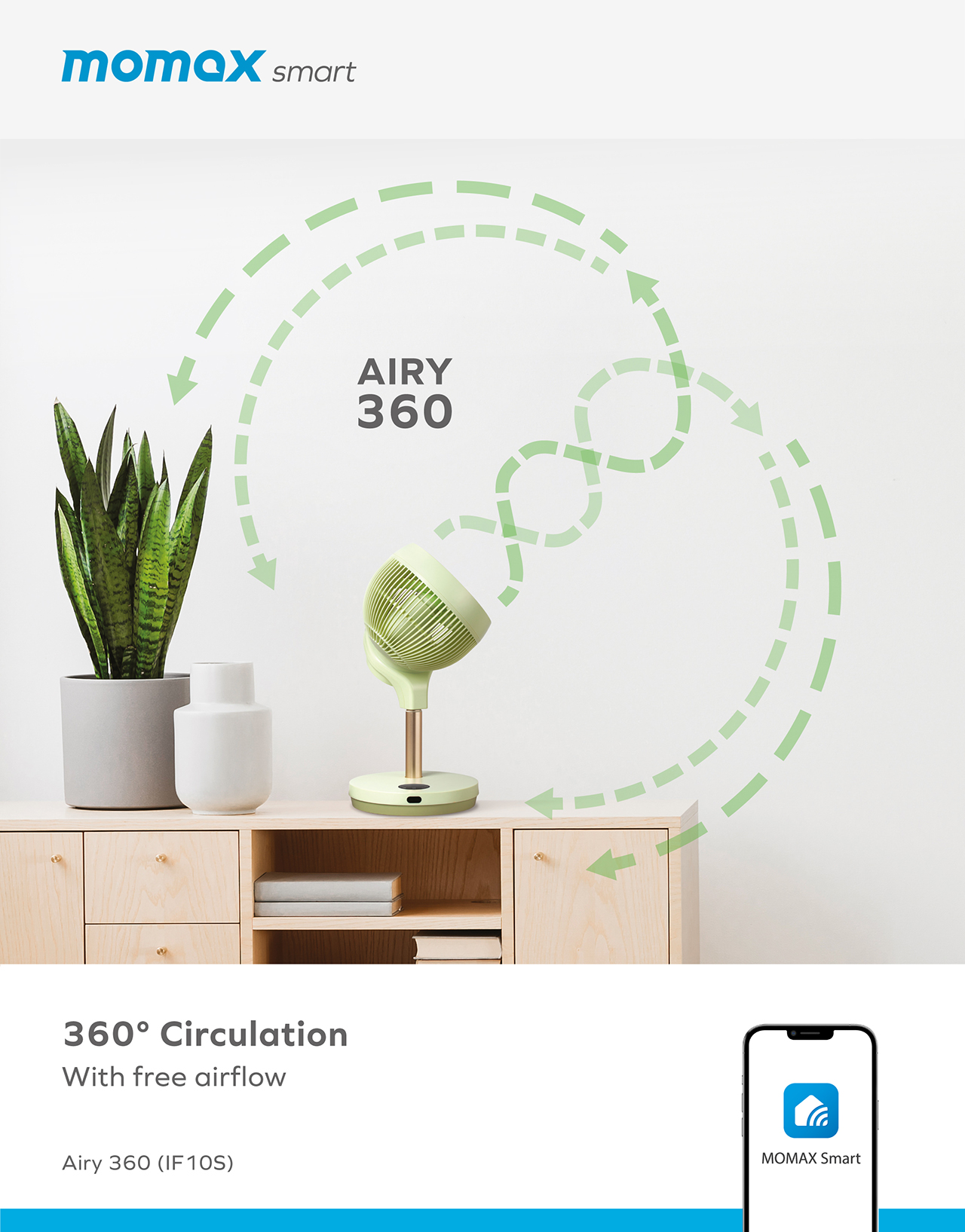 Momax IF10S AIRY 360 IoT 2-way Anion Air Circulation Fan | FORTRESS