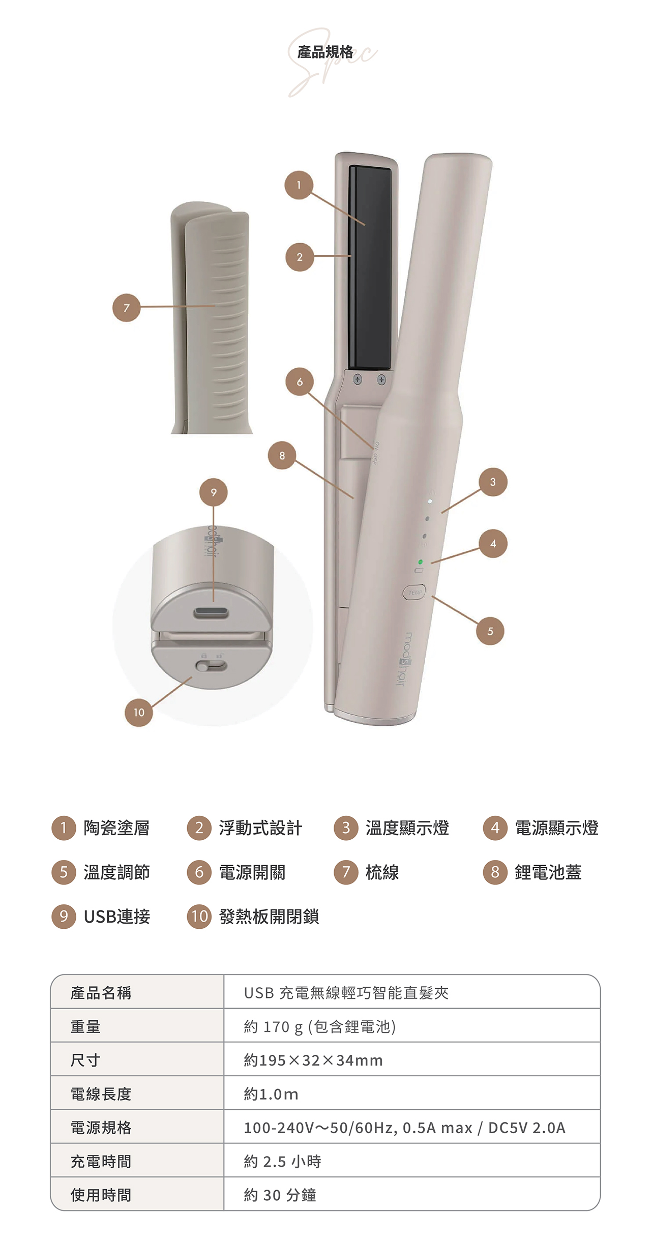 mod’s hair USB Rechargeable Smart Cordless Straightener - Black | Fortress