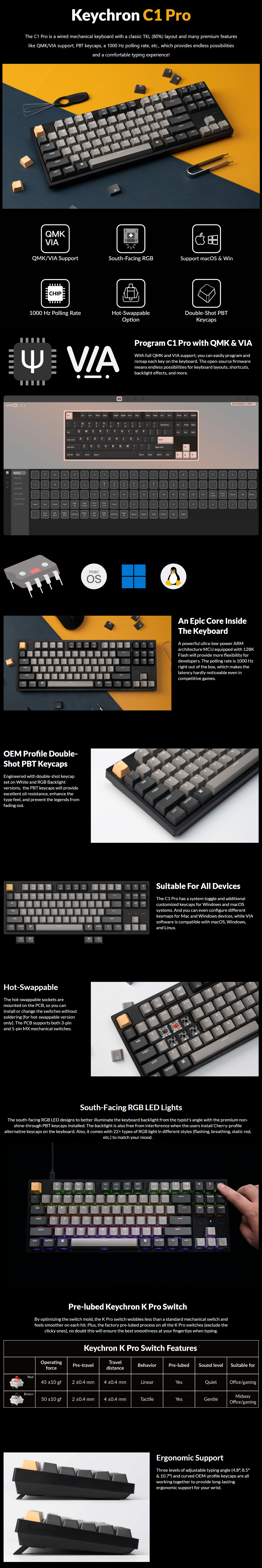 购买Keychron (C1P-K3) C1 Pro 白光有線機械鍵盤 (K Pro 茶軸) | FORTRESS 丰泽