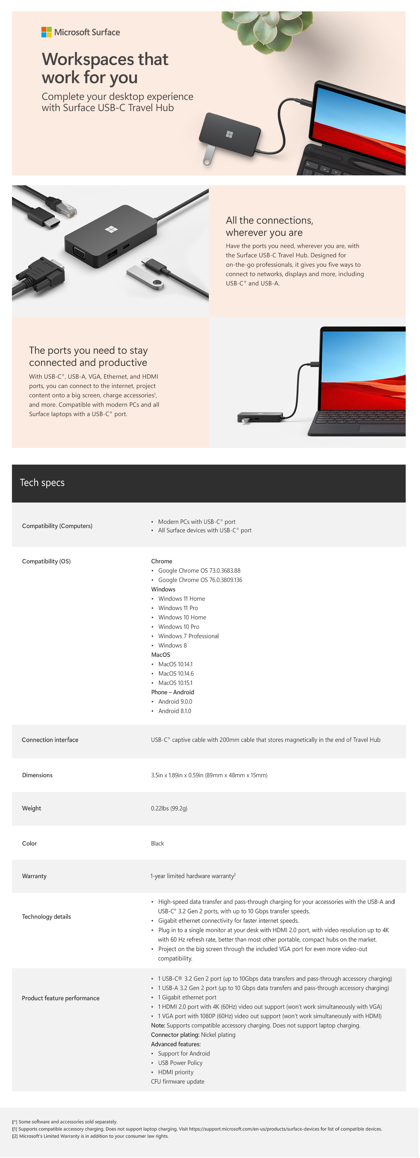 MICROSOFT 161-00005 USB-C® Travel Hub | Fortress